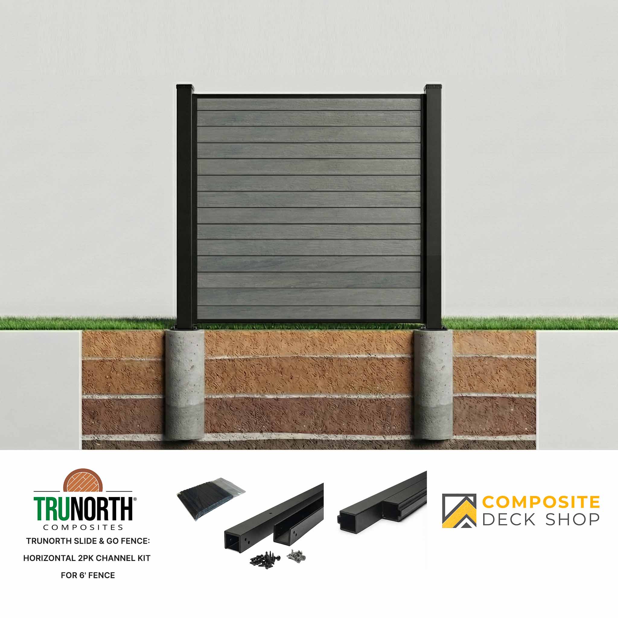 TruNorth Slide & Go Fence - Horizontal 2pk Channel Kit For 6' x 6'h Ho ...
